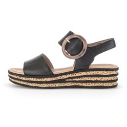 Keilsandalette Gabor, Damen, Gr. 36, schwarz, Glattleder, unifarben, Schuhe Keilsandalette, Sommerschuh, Riemchensandale, Klettverschluss unter der Zierschnalle