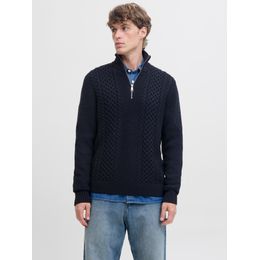 Jack & Jones Troyer JACK & JONES "JJPAUL KNIT HALF ZIP", Herren, Gr. S, sky captain, Strick, Obermaterial: 82% Polyacryl, 18% Baumwolle, unifarben, regular fit normal, hoch geschlossener Ausschnitt, Pullover Troyer