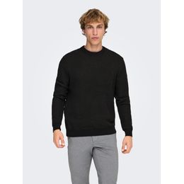 Only & Sons Strickpullover ONLY & SONS "ONSDAVE REG LS CREW NECK KNIT NOOS", Herren, Gr. M, schwarz detail:beluga, Strick, Obermaterial: 100% Baumwolle, unifarben, regular fit normal, Rundhals, B&uuml;ndchen, Pullover Strickpullover, Baumwolle, regular fit