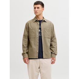Jack & Jones Langarmhemd JACK & JONES "JPRBLURAYLE LINEN BL. SOLID LS SHIRT SN", Herren, Gr. XXL, N-Gr, mermaid, Web, Obermaterial: 70% Baumwolle, 30% Leinen, unifarben, normal, Hemden Langarmhemd