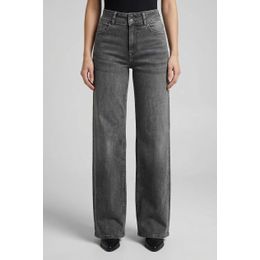 High-waist-Jeans Only "ONLMADISON BLUSH HW WD DB BT SIK221 NOOS", Damen, Gr. XL, L&auml;nge 34, washed schwarz, Denim/Jeans, Obermaterial: 82% Baumwolle, 16% Polyester, 2% Elasthan, unifarben, regular fit lang, Jeans High-waist-Jeans, hohe Leibh&ouml;he, weite Beinform, gewaschener Denim-Look