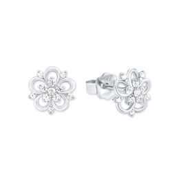 Paar Ohrstecker Amor "Schmuck Geschenk Ohrschmuck Blume, Glitzerohrstecker Silber 925", silber (silber, 925, kristallwei&szlig;), Ohrringe, Damen, 9mm, Silber 925 (Sterlingsilber), Paar Ohrstecker, mit Zirkonia (synth.)