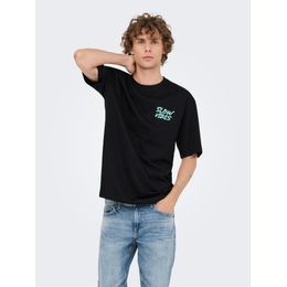 Only & Sons T-Shirt ONLY & SONS "ONSFRANK RLX SS TEE NOOS", Herren, Gr. XL, schwarz print:slow vibes, Jersey, Obermaterial: 100% Baumwolle, bedruckt, relaxed fit normal, Rundhals, Shirts T-Shirt, Baumwolle, relaxed fit