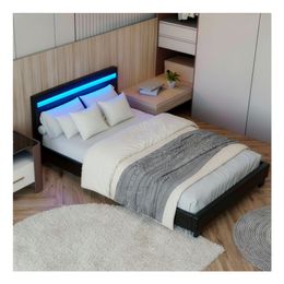 Juskys Polsterbett Paris 120 x 200 cm &ndash; Bett mit LED-Beleuchtung, Lattenrost & Kopfteil Schwarz