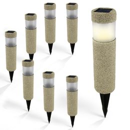 Monzana LED Solarlampe 8er-Set Beige-Grau Steinoptik
