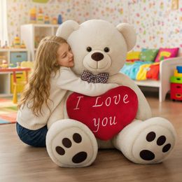 Monzana Pl&uuml;schtier Teddyb&auml;r Beige 100cm inkl Herzkissen