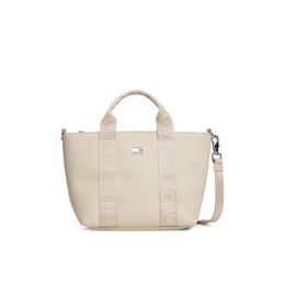 Tragetasche Tommy Jeans "TJW DAILY ELEVATED MINI TOTE", Damen, Gr. B/H/T: 22cm x 20cm x 14cm, sandfarben, Lederimitat, Taschen Tragetasche, Damen Umh&auml;ngetasche, Schultertasche mit logobedruckten Band