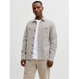 Jack & Jones Langarmhemd JACK & JONES "JPRBLURAYLE LINEN BL. SOLID LS SHIRT SN", Herren, Gr. M, N-Gr, lemon pepper, Web, Obermaterial: 70% Baumwolle, 30% Leinen, unifarben, normal, Hemden Langarmhemd