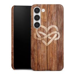 DeinDesign Galaxy S23 Handy Premium Case Smartphone Handyh&uuml;lle Schutzh&uuml;lle gl&auml;nzend Wooden Look Love Heart Premium Case