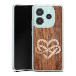 DeinDesign Xiaomi Redmi Note 14 5G Handy Silikon H&uuml;lle Case transparent Handyh&uuml;lle Wooden Look Love Heart Silikon Case