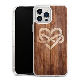 DeinDesign iPhone 13 Pro Max Handy Silikon H&uuml;lle Case transparent Handyh&uuml;lle Wooden Look Love Heart Silikon Case