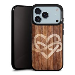 DeinDesign iPhone 17 Pro Handy Silikon H&uuml;lle Case schwarz Handyh&uuml;lle Wooden Look Love Heart