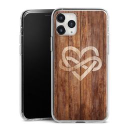 DeinDesign iPhone 11 Pro Max Handy Silikon H&uuml;lle Case transparent Handyh&uuml;lle Wooden Look Love Heart Silikon Case