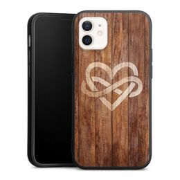 DeinDesign iPhone 12 mini Handy Premium Silikon H&uuml;lle Handyh&uuml;lle schwarz Case Wooden Look Love Heart Silikon Premium Case