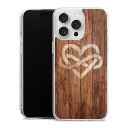 DeinDesign iPhone 15 Pro Max Handy Silikon H&uuml;lle Case transparent Handyh&uuml;lle Wooden Look Love Heart Silikon Case
