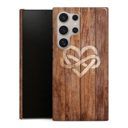 DeinDesign Galaxy S24 Ultra Handy Premium Case Smartphone Handyh&uuml;lle Schutzh&uuml;lle gl&auml;nzend Wooden Look Love Heart Premium Case