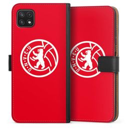 DeinDesign Galaxy A22 5G Handy Klapph&uuml;lle Handyh&uuml;lle aus Kunst Leder schwarz Flip Case Official Licensed Product 1. Fc Union Berlin Bear Sideflip mit langer 