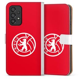 DeinDesign Galaxy A33 5G Handy Klapph&uuml;lle Handyh&uuml;lle aus Kunst Leder wei&szlig; Flip Case Official Licensed Product 1. Fc Union Berlin Bear Sideflip mit Lasche