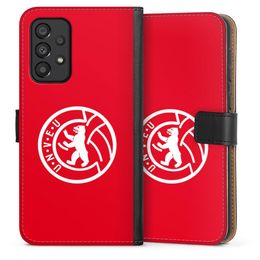 DeinDesign Galaxy A33 5G Handy Klapph&uuml;lle Handyh&uuml;lle aus Kunst Leder schwarz Flip Case Official Licensed Product 1. Fc Union Berlin Bear Sideflip mit langer 