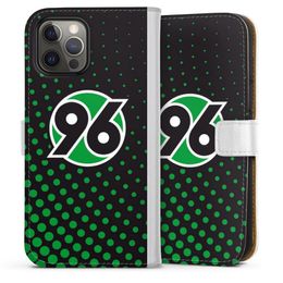 DeinDesign iPhone 12 Pro Max Handy Klapph&uuml;lle Handyh&uuml;lle aus Kunst Leder wei&szlig; Flip Case Logo Hannover 96 Muster Sideflip mit Lasche