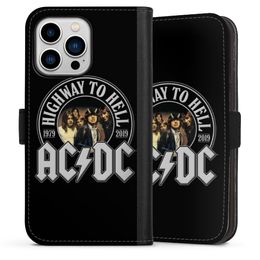 DeinDesign iPhone 13 Pro Handy Klapph&uuml;lle Handyh&uuml;lle aus Kunst Leder schwarz Flip Case Acdc Official Licensed Product Rock Sideflip mit Lasche