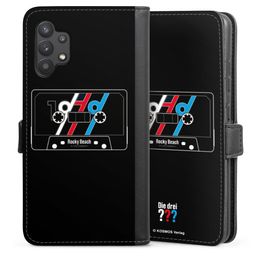 DeinDesign Galaxy A32 4G Handy Klapph&uuml;lle Handyh&uuml;lle aus Kunst Leder schwarz Flip Case Official Licensed Product Die Drei ??? Cassette Sideflip mit Lasche