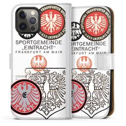 DeinDesign iPhone 12 Pro Max Handy Klapph&uuml;lle Handyh&uuml;lle aus Kunst Leder wei&szlig; Flip Case Retro Eintracht Frankfurt Official Licensed Product Sideflip mit Lasche