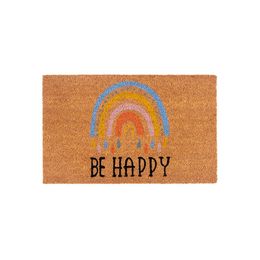 Hanse Home Kokos-Fu&szlig;matte ''Be Happy'' in Hellbraun/ Bunt - 75% | Gr&ouml;&szlig;e 40x70 cm | Teppiche-fussmatten