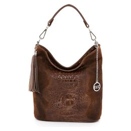 Mia Tomazzi Leder-Schultertasche "Rozzano" in Dunkelbraun - (B)26 x (H)28 x (T)12 cm - 72% | Damen-taschen