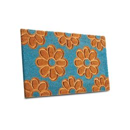 Hanse Home Kokos-Fu&szlig;matte "Flowers" in Natur/ Hellblau - 74% | Gr&ouml;&szlig;e 45x75 cm | Teppiche-fussmatten