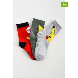 Pok&eacute;mon Pok&eacute;mon 3er-Set: Socken "Pok&eacute;mon" in Rot/ Grau - 14% | Gr&ouml;&szlig;e 23-26 | Kinder-socken-strumpfhosen