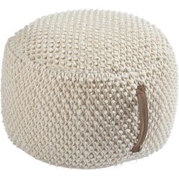 Novel Pouf, Beige, Textil, F&uuml;llung: Styroporkugeln, 50x30x50 cm, Care & Fair, Handmade in India, Indoor, Sitzfl&auml;che gepolstert, mit Griff, rutschfest, formstabil, Wohnzimmer, Hocker, Poufs