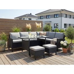 Konifera Gartenlounge-Set &raquo;Manhatten, Gartenm&ouml;bel Set&laquo; Set, Ecklounge, Tisch 66x120x74 cm, 2 Hocker, inkl. Auflagen, 18 Stk. tlg. Stahl/Polyrattan 