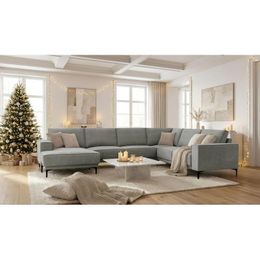 OTTO home Wohnlandschaft &raquo;OLAND U-Form, XXL, B: 342 cm, Skandi-Design&laquo; Skandi-Design in Struktur, Flachgewebe, Luxus-Microfaser, Boucle grau 100% 