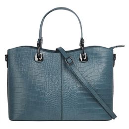 CLUTY Damen Henkeltasche echt Leder, Made in Italy blau
