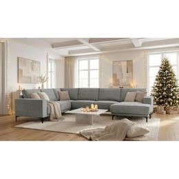OTTO home Wohnlandschaft &raquo;OLAND U-Form, XXL, B: 342 cm, Skandi-Design&laquo; Skandi-Design in Struktur, Flachgewebe, Luxus-Microfaser, Boucle grau 100% 