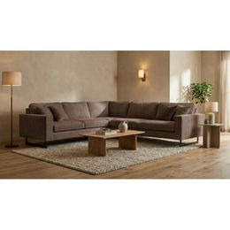 Home Affaire Ecksofa &raquo;Pinto, XXL, 250/290 cm, langer Schenkel, Ottomane&laquo; Cord, Chenille, Lederoptik, mit Keder, Metallf&uuml;&szlig;e, Wellenunterfederung braun 