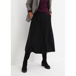 bonprix Damen bonprix Midirock aus weichem Materialmix, ausgestellte Passform schwarz 50