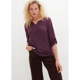 bonprix Damen bonprix Henleyshirt lockere loose fit Passform, 3/4-&Auml;rmel, mit Knopfleiste lila 36/38 (S)