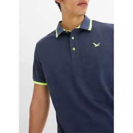 bonprix Damen bonprix Poloshirt &raquo;Piqu&eacute;-Poloshirt mit reiner Baumwolle&laquo; Regular fit, Kurzarm, mit neonfarbenen Details, mit Polokragen blau 56/58 (XL)