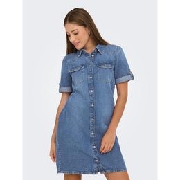 Only Damen Only Jeanskleid &raquo;ONLLISA &ndash; Denimkleid mit Knopfleiste und Brusttaschen&laquo; Brusttaschen Baumwollmischung blau S, N-Gr
