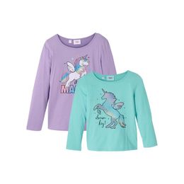 bonprix Kinder bonprix Langarmshirt &raquo;Langarmshirt aus reiner Baumwolle (2er Pack)&laquo; Packung, 2, 2 Stk. Regular Fit, mit Frontprint, aus Baumwolle lila 