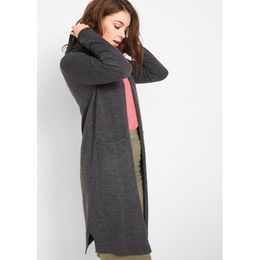 bonprix Damen bonprix Longstrickjacke &raquo;Longstrickjacke mit Kapuze&laquo; l&auml;ssige Passform, mit Kapuze, mit aufgesetzten Taschen grau 56/58 (XXXL)