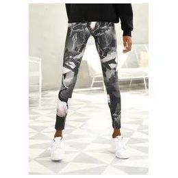 Leggings Lascana ACTIVE "Tropical", Damen, Gr. L (44/46), N-Gr, bunt (gemustert, khaki, hellrosa), Obermaterial: 94% Baumwolle, 6% Elasthan, gemustert, figurbetont lang, Hosen Leggings, mit abstraktem Blumenprint, Loungewear