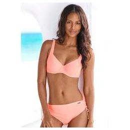B&uuml;gel-Bikini Lascana, Damen, Gr. 46, Cup G, rot (lachs), Polyamid, unifarben, Bikini-Sets B&uuml;gel-Bikini, mit seitlich geraffter Bikinihose, Topseller