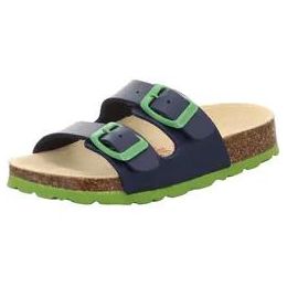 Pantolette Superfit "WMS: mittel", M&auml;dchen, Gr. 30, blau (blau, gr&uuml;n), Lederimitat, unifarben, Schuhe Pantolette, Schlappen, Hausschuh mit Schnallen, Gr&ouml;&szlig;enschablone zum Download