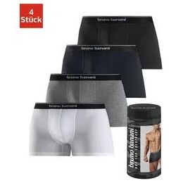 Boxer Bruno Banani "Boxershorts f&uuml;r Herren", Herren, Gr. S (4), 4 Stk., bunt (wei&szlig;, grau meliert, navy, schwarz), Jersey, Obermaterial: 95% Baumwolle, 5% Elasthan, unifarben, k&ouml;rpernah, Unterhosen, in der Dose verpackt