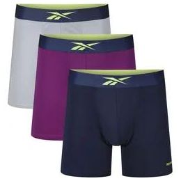 Boxer Reebok "TULLY", Herren, Gr. XL, bunt (aubergine, grau, vector, navy), Obermaterial: 92% Polyester, 8% Elasthan, unifarben, eng, Unterhosen, basic, bequem, weich, mit Logo, breiter Bund
