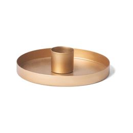 Novaliv 12er-Set Stabkerzenhalter rund Metall Durchmesser 14cm Dekoschale Gold in Gold | Gr.: onesize