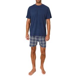 Normann Schlafanzug kurzarm Shorty mit karierter Jersey Hose - 86225 in navy | Gr.: 58